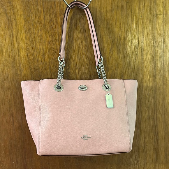 Coach | Bags | Coach Pink Tote Bag With Silver Chain Detailing | Poshmark